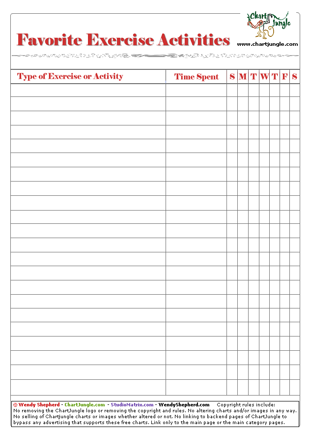 Free Printable Exercise Time Tv Time Chart